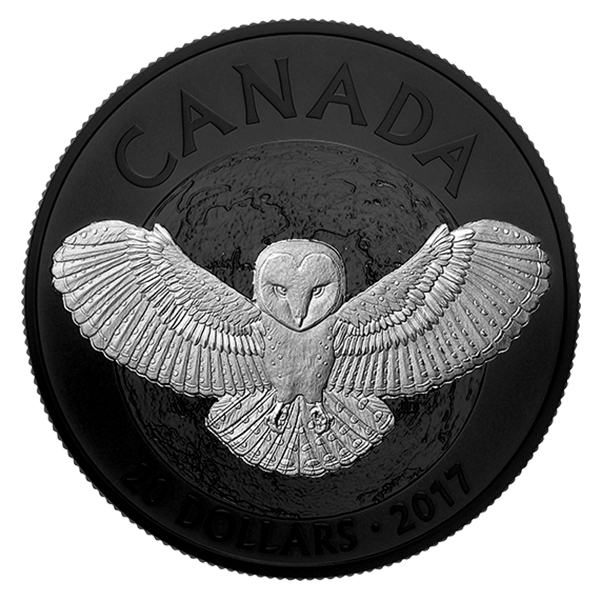 Canada 2017 Nocturnal by Nature: The Barn Owl Black Rhodium $20 Silver Coin